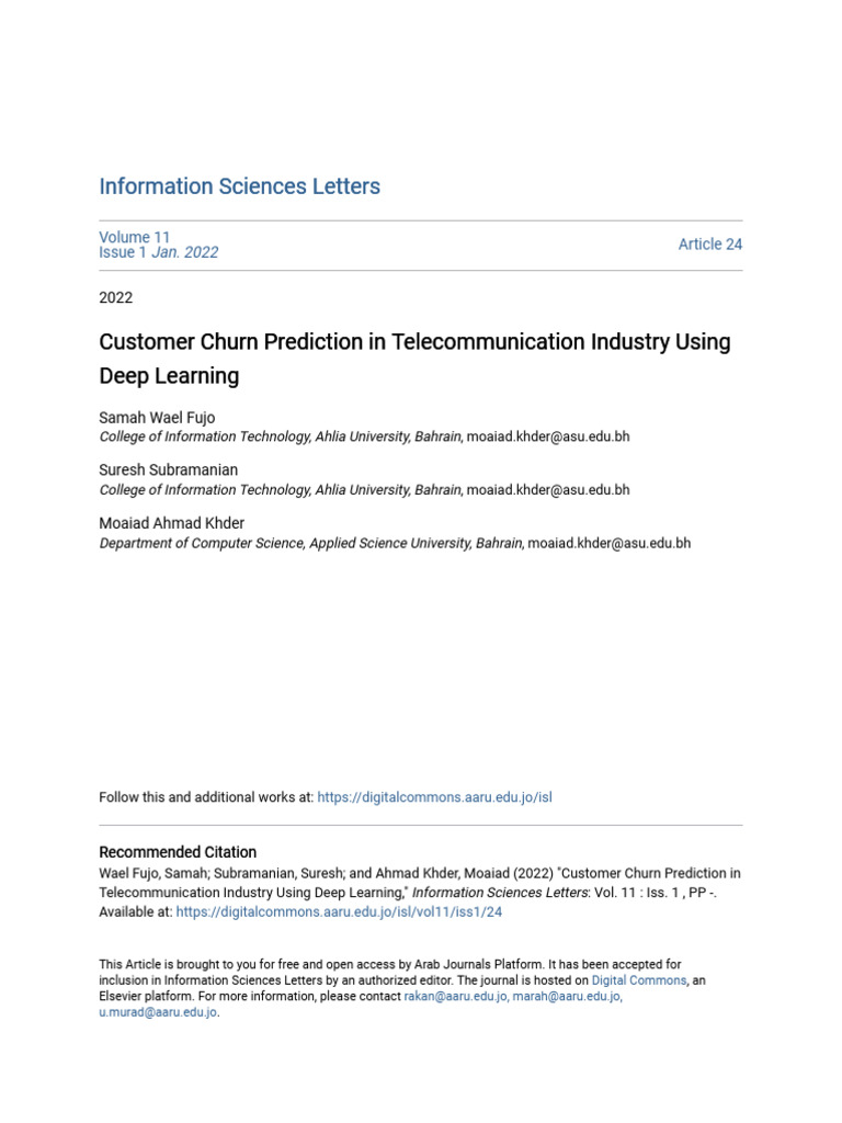 Customer Churn Prediction In Telecommunication Industry Using Deep