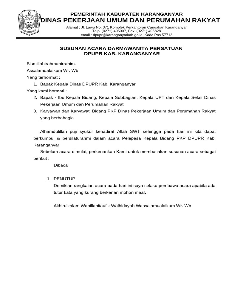 Susunan Acara Bu Ning | PDF