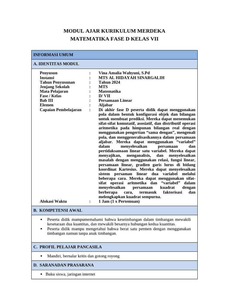 MA Fase D7 Matematika Bab 3 | PDF