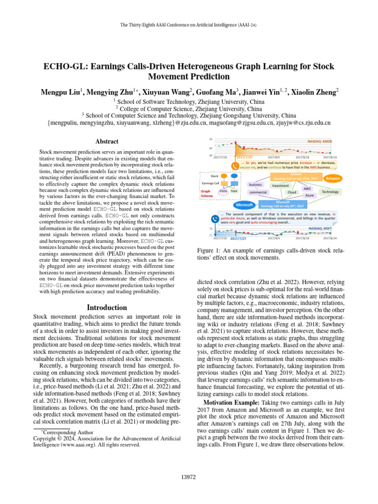 ECHO-GL Earnings Calls-Driven Heterogeneous Graph Learning For Stock Movement Prediction | PDF