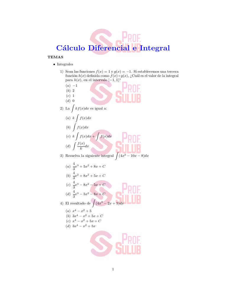 Guía de Integrales para Examen UNAM | PDF | Integral | Cálculo