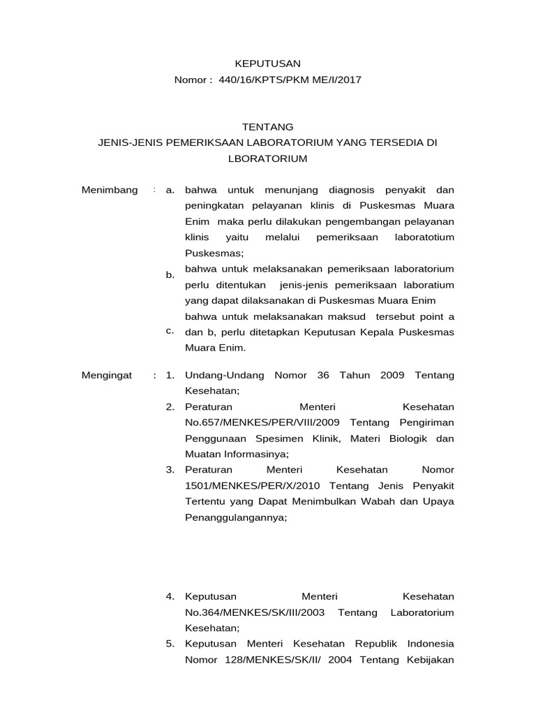 8.1.1.1 SK Jenis Pemeriksaan Laboratorium | PDF