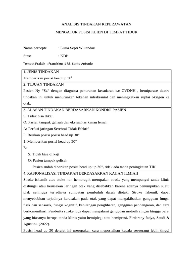 Mengatur Posisi Klien Di Tempat Tidur Lusia Septi Wulandari Pdf
