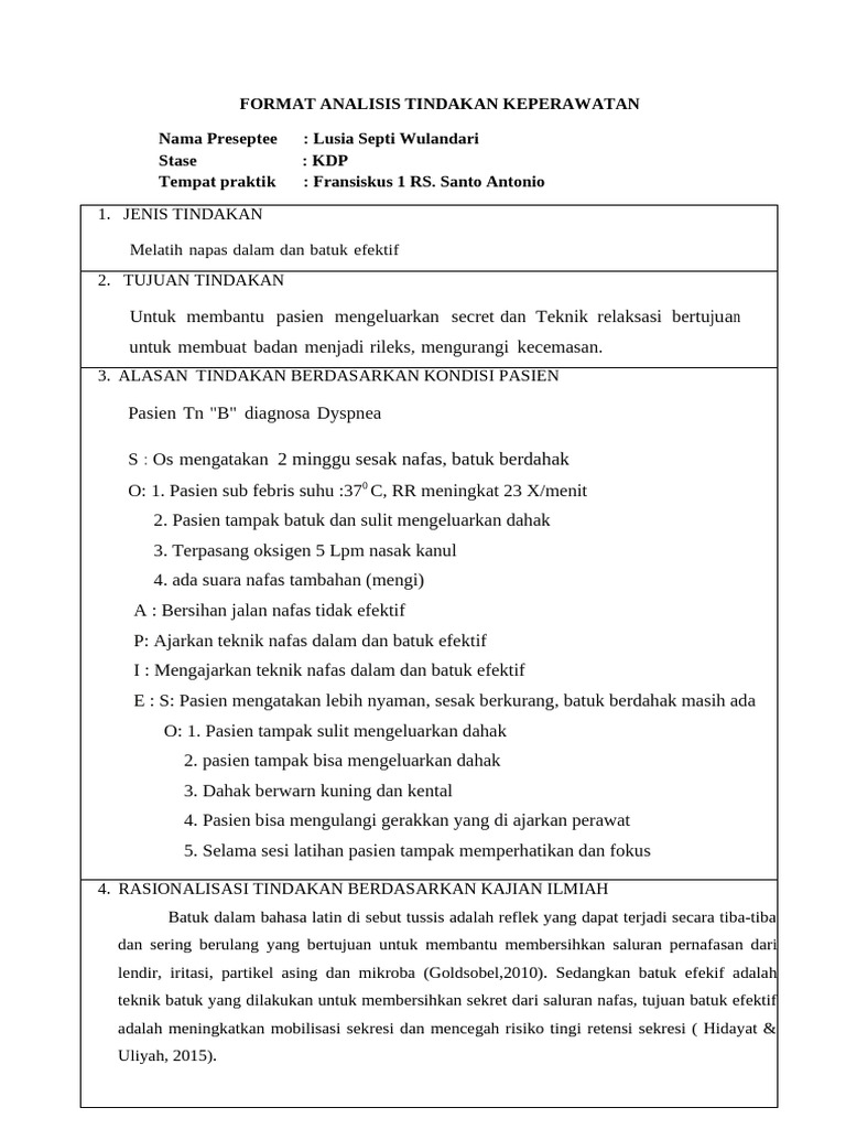 Melatih Nafas Dalam Dan Batuk Efektif - Lusia Septi Wulandari | PDF