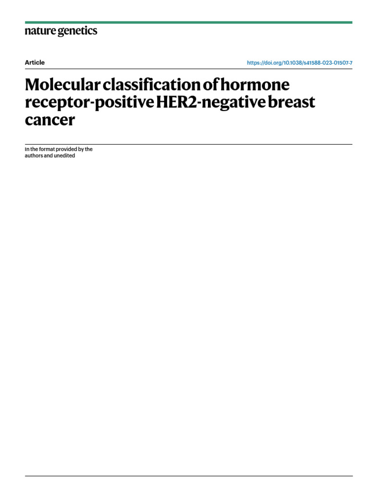 Molecular Classification of Hormone Receptor-positive HER2-Negative ...