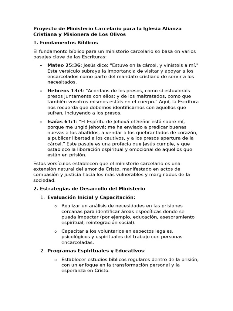 Proyecto de Ministerio Carcelario para La Iglesia Alianza Cristiana y ...