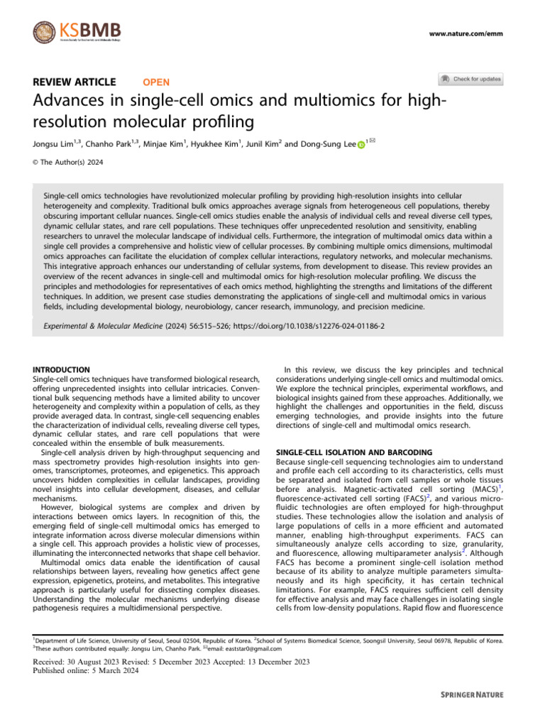 Advances in Single-Cell Omics and Multiomics For High-Resolution Molecular Profiling | PDF