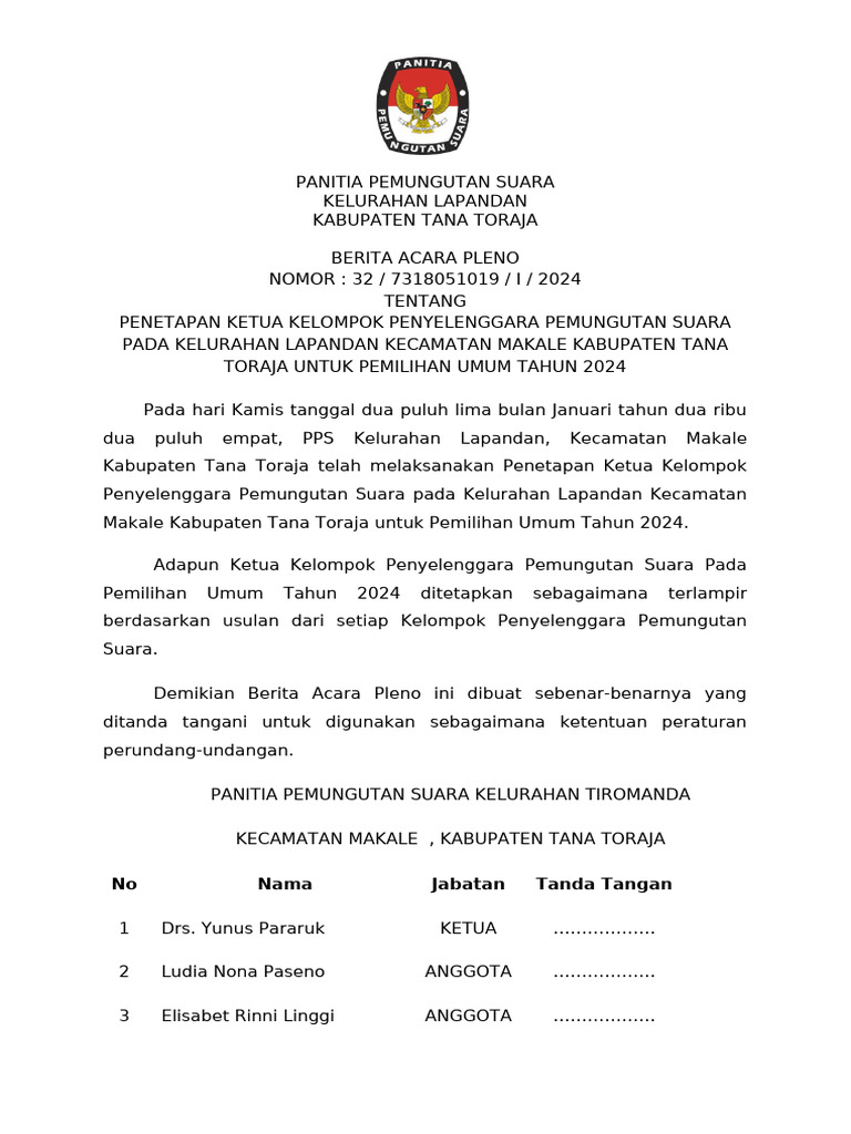 Ba Pps Ketua Kpps 2024 | PDF