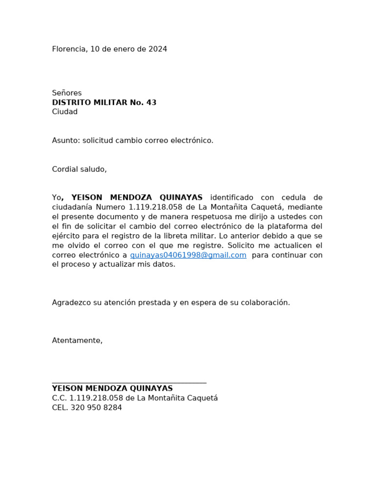 Solicitud Cambio Correo Electrónico | PDF