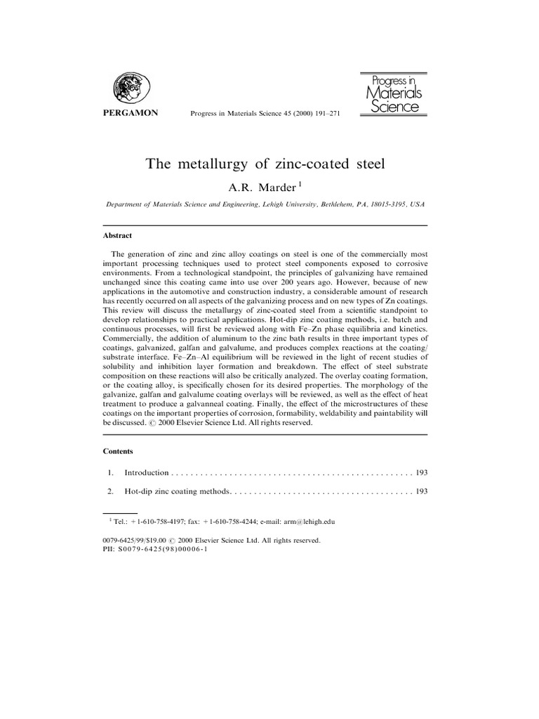 The Metallurgy of Zinc Coated Steel | PDF