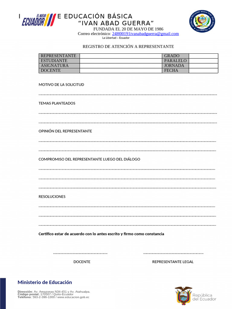 Registro De Atención A Padres De Familia Pdf