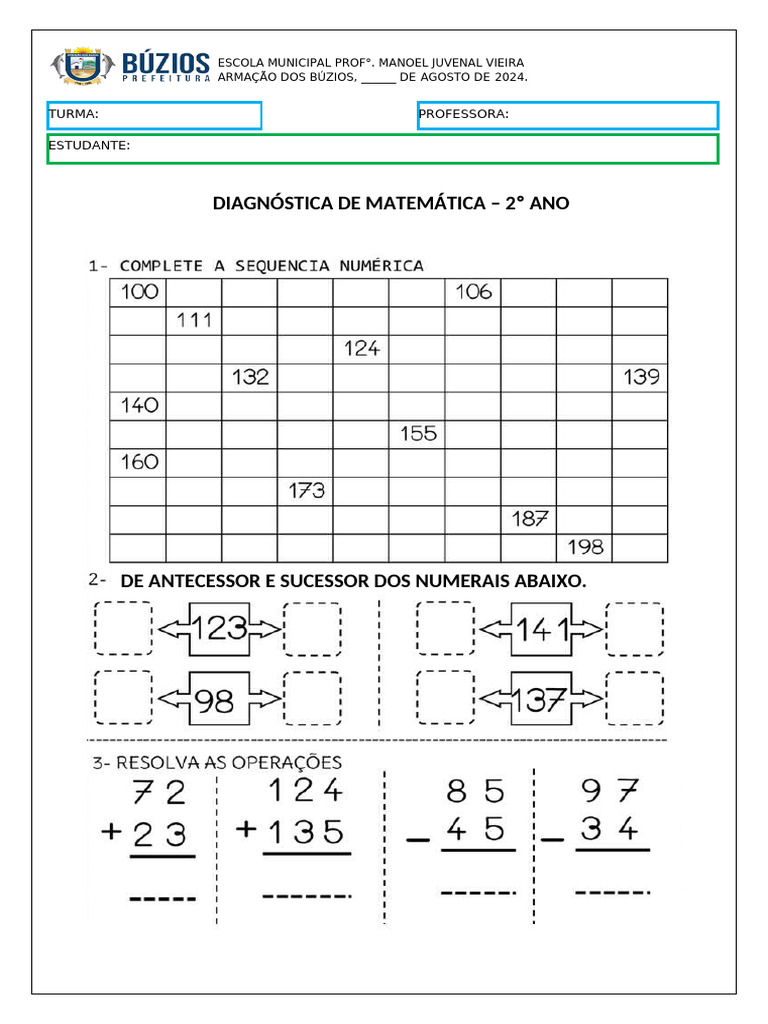 Avaliação Diagnóstica De Matematica 2 Ano Pdf
