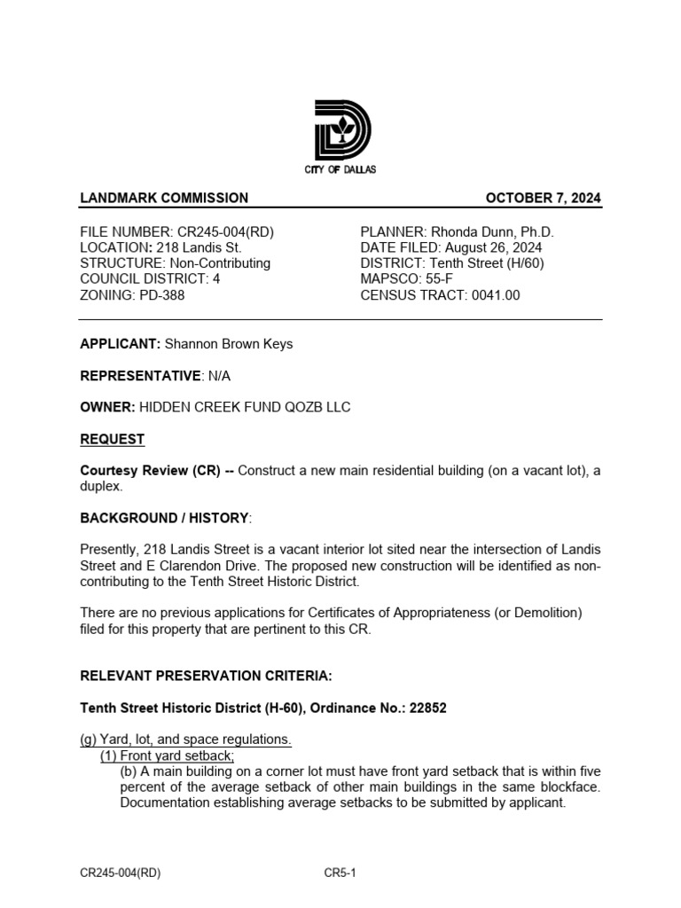CR5 - 218 Landis ST - CR245-004 (RD) - Case Report | PDF