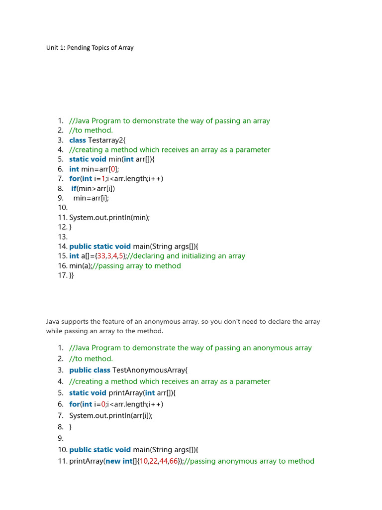 Unit -1 Pending Topics of Array | PDF