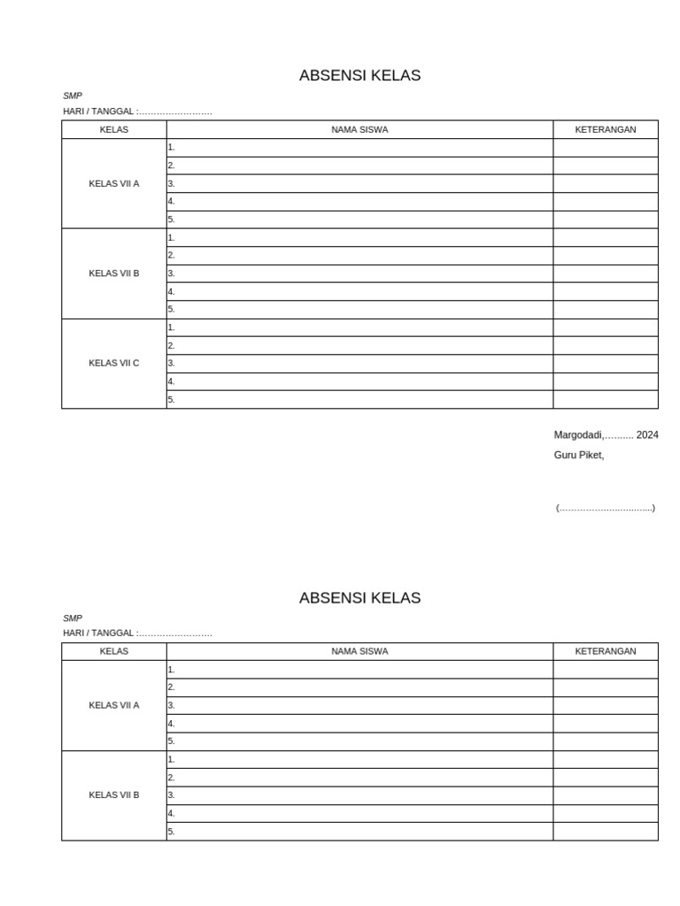 Absensi Guru Piket | PDF