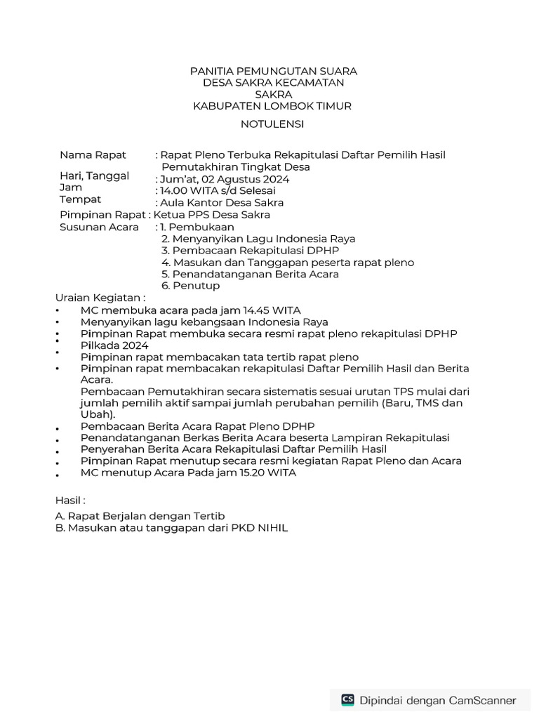 Notulensi Rapat Pleno Sakra | PDF