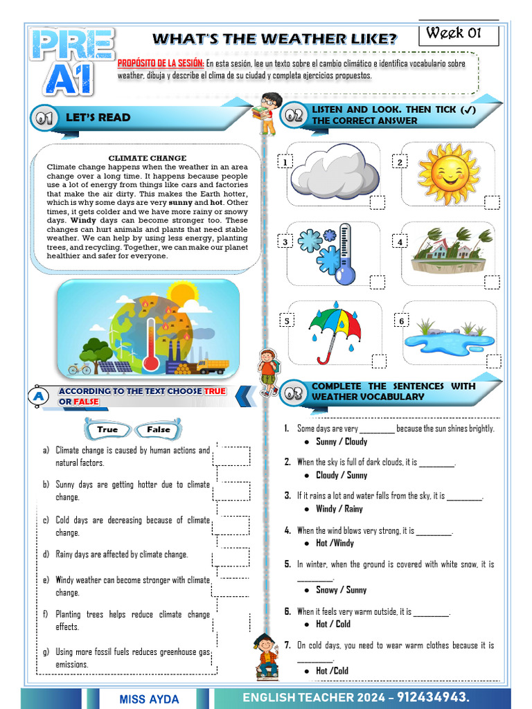 Ficha 01 - Sem 01 - Jec - Prea1 - What's The Weather Like | PDF
