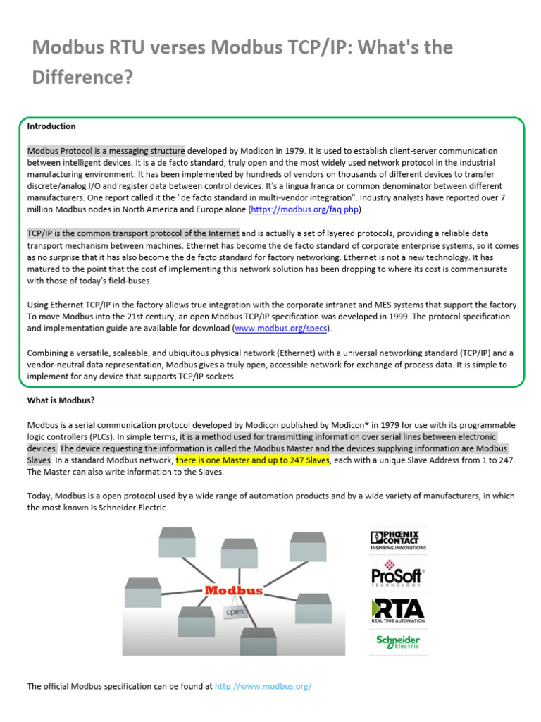 Modbus RTU Vs Modbus TCP | PDF
