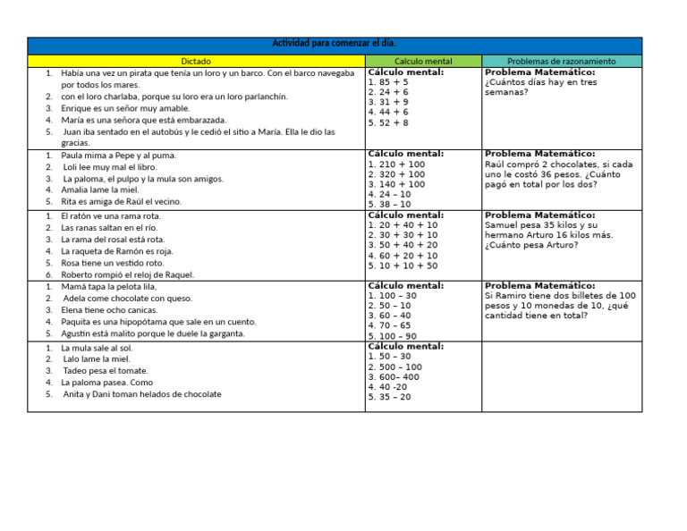 Actividad para Comenzar El Día | PDF