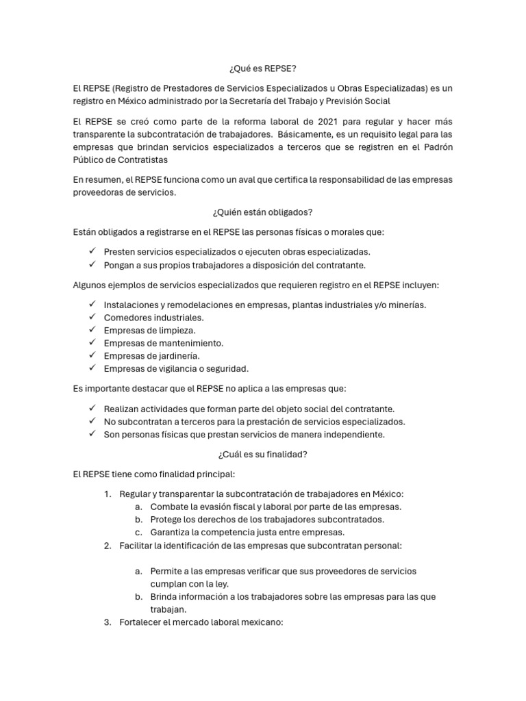 Qué Es REPSE | PDF