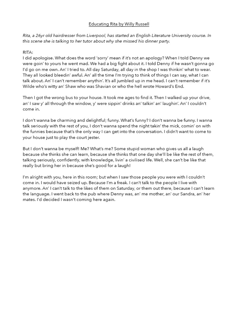 Educating Rita Monologue | PDF