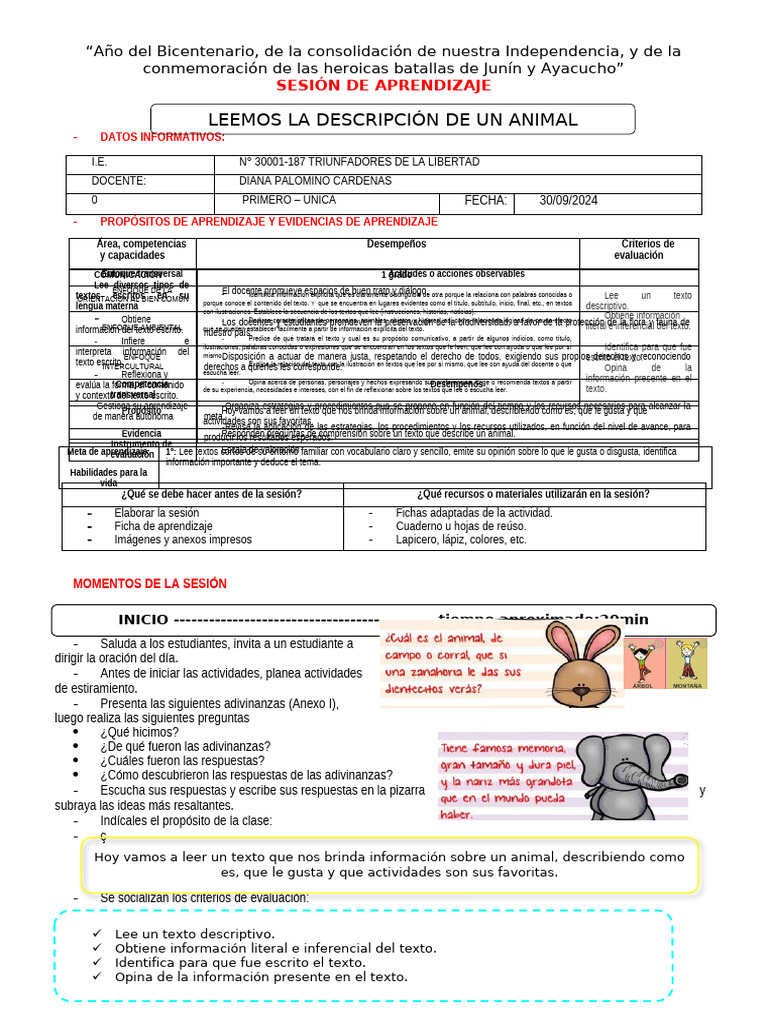 U6 S4 Sesion D1 Com Leemos La Descripcion de Un Animal | PDF U6 S4 Sesion D1 Com Leemos La Descripcion de Un Animal | PDF