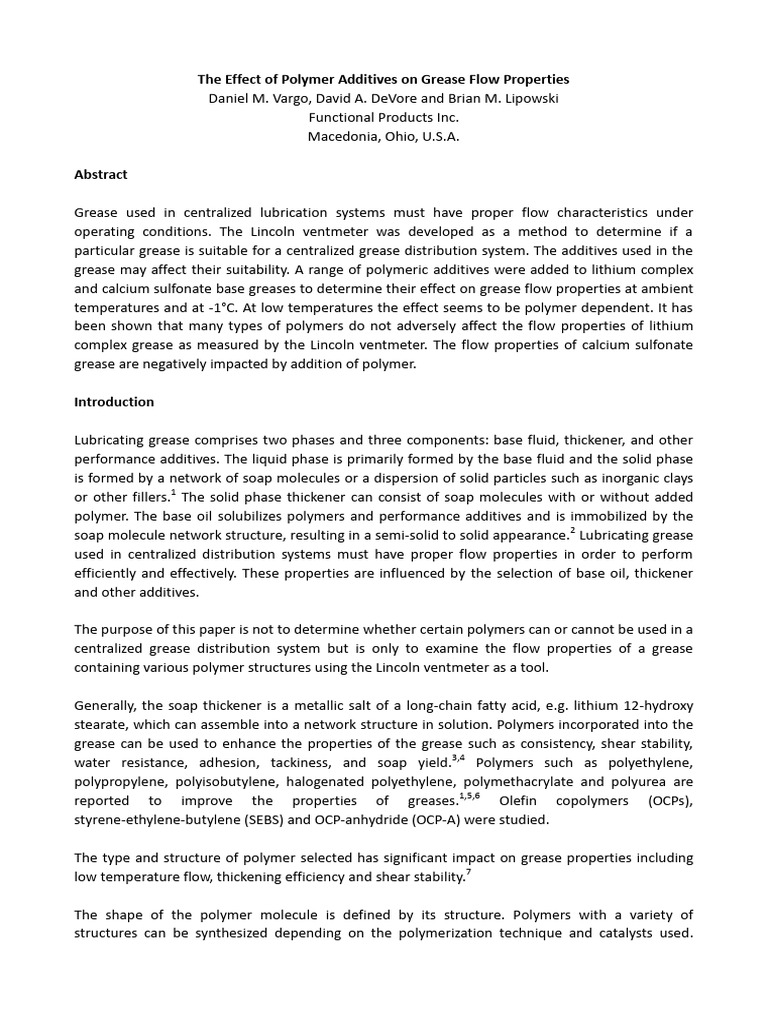 The Effect of Polymer Additives on Grease Flow Properties | PDF