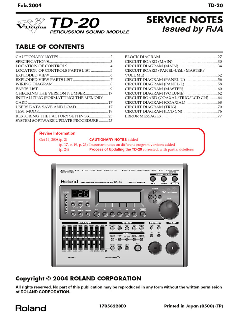 Roland TD 20 Service Manual | PDF