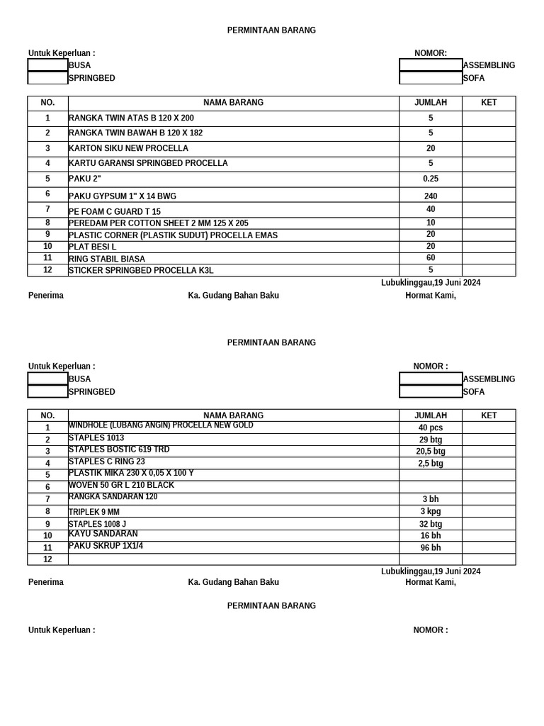 Form Permintaan Barang | PDF