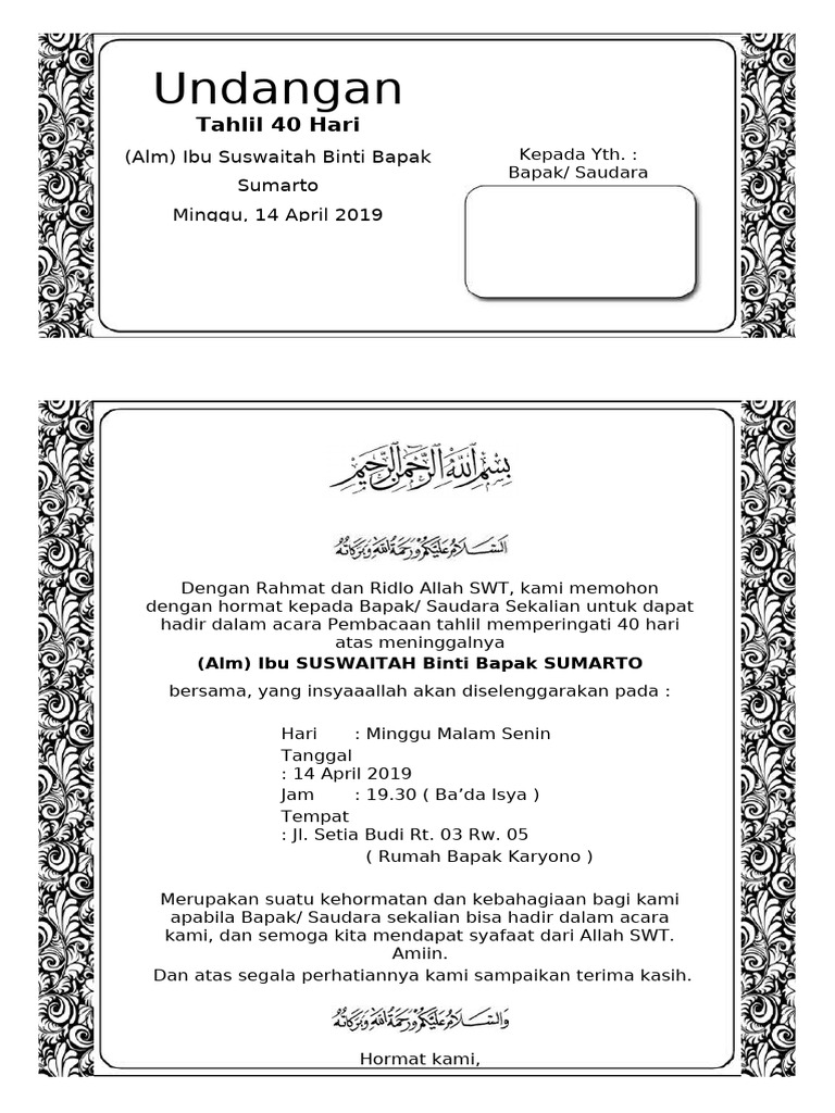 Undangan Tahlil Portrait | PDF