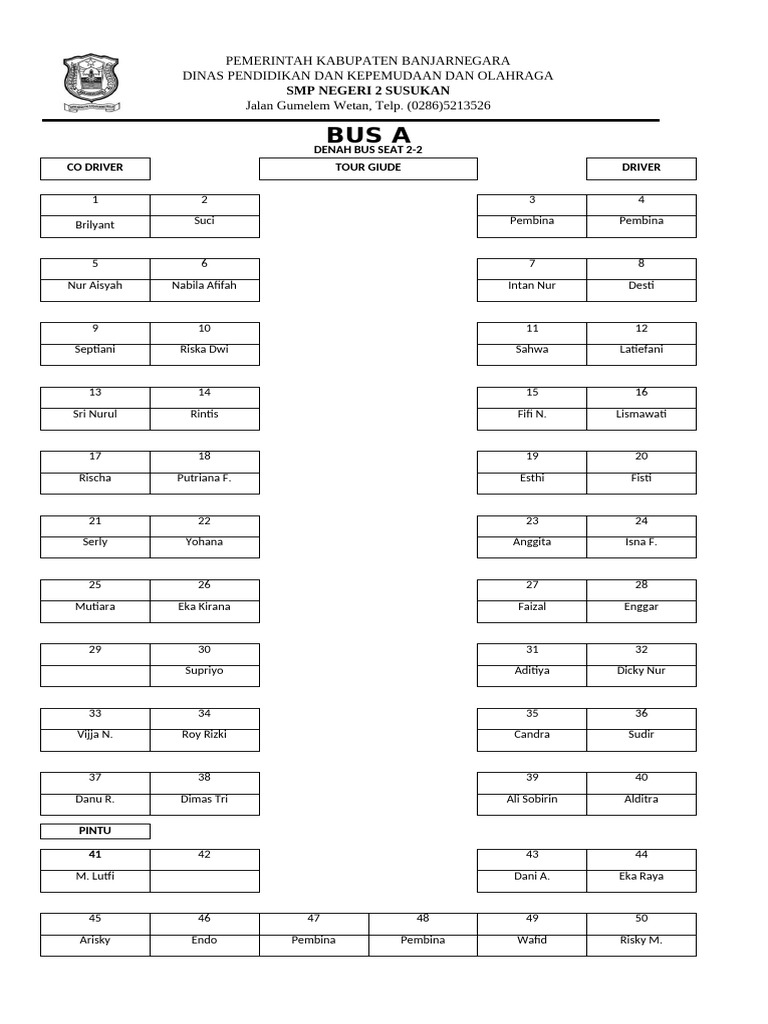 Denah Bus Seat 50 | PDF