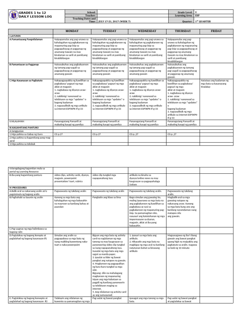 DLL - Esp 5 - Q1 - W7 | PDF