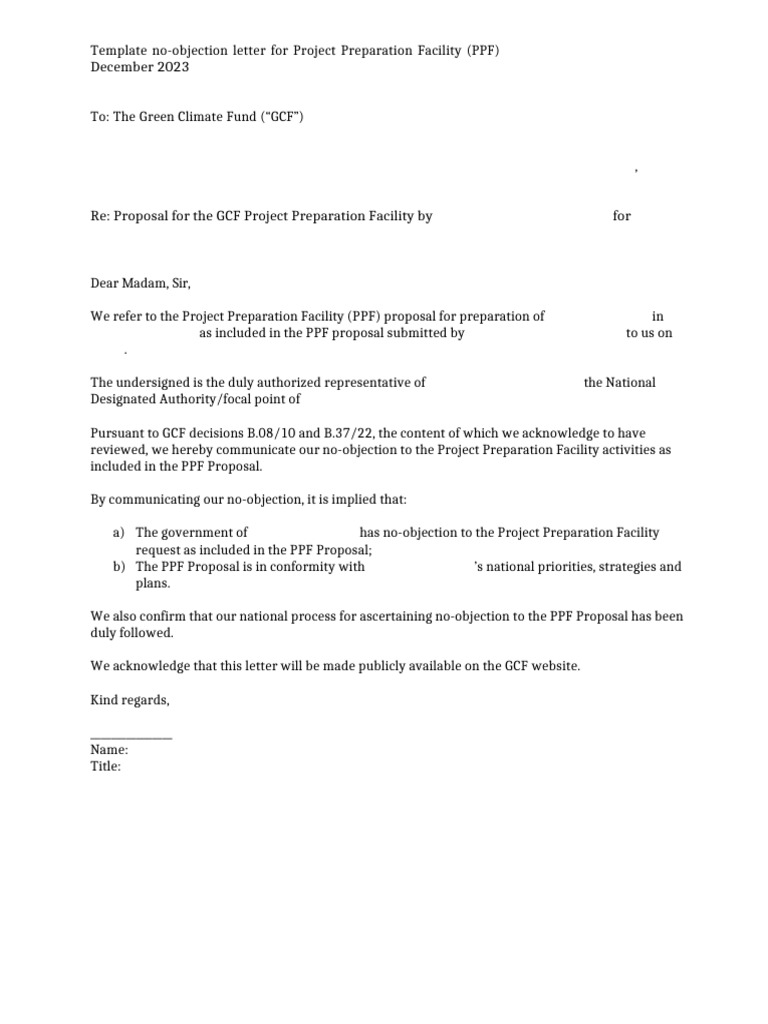 No-Objection Letter Template for PPF | PDF