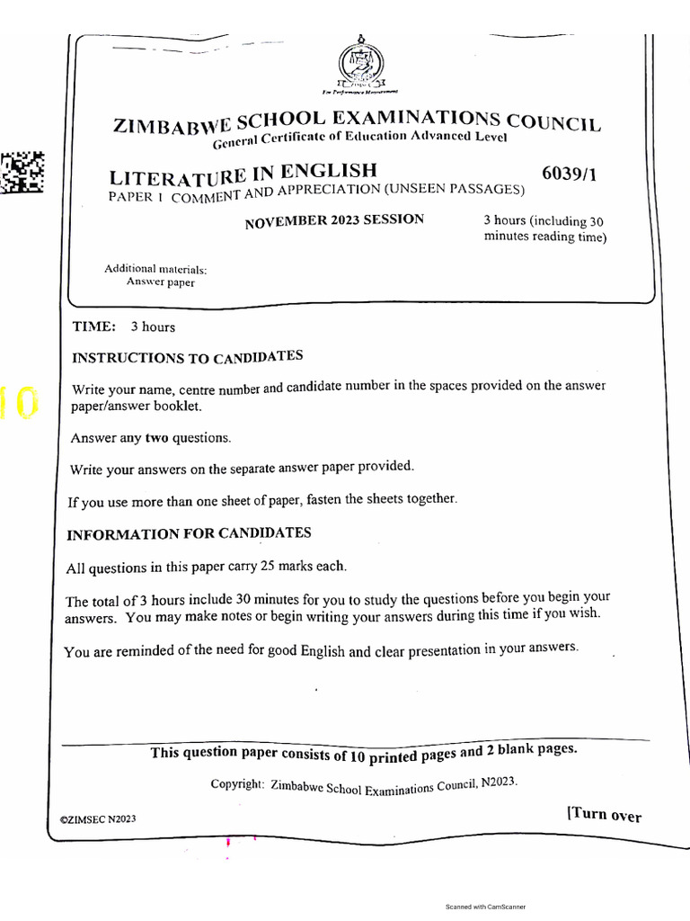 Nov 2023 A Lit p1 QN Paper | PDF