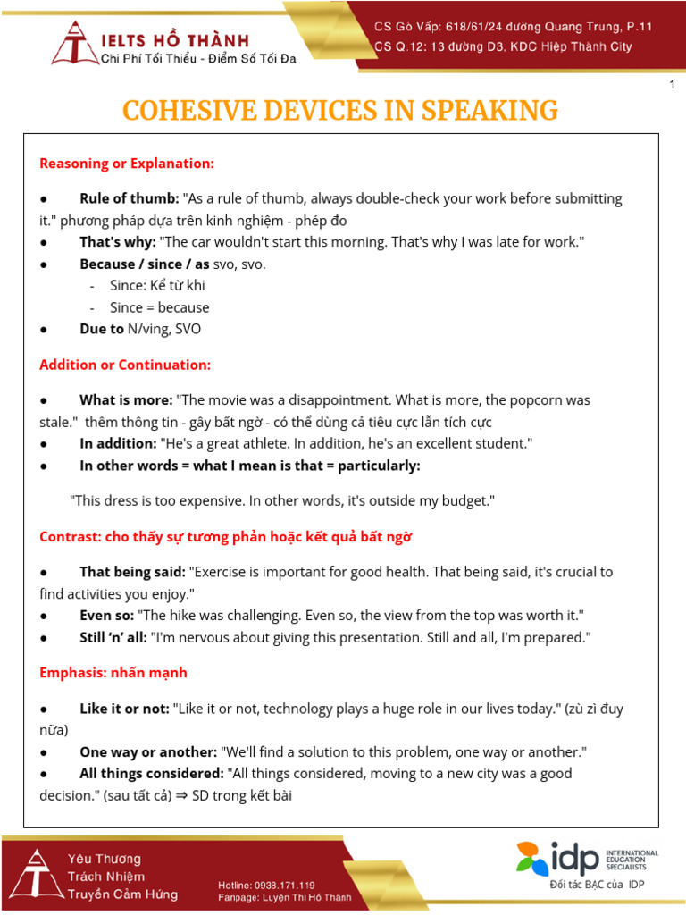 Ie2404 - Handout Connectives in Speaking | PDF
