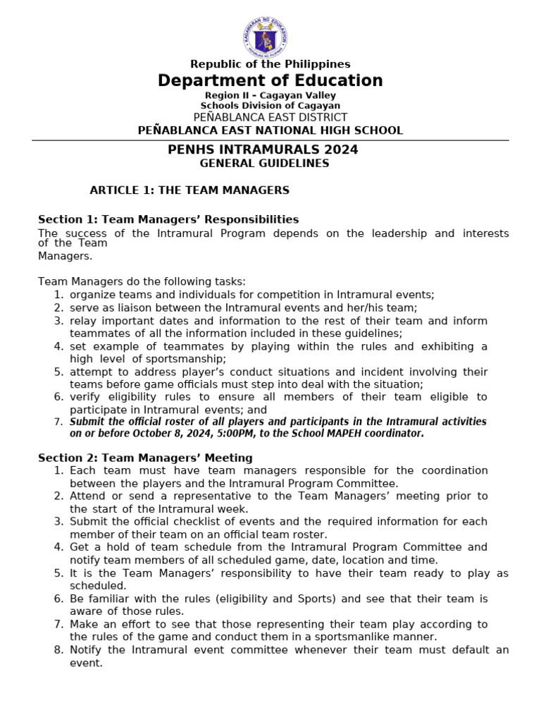 Intrams General Guidelines 2024 Final | PDF