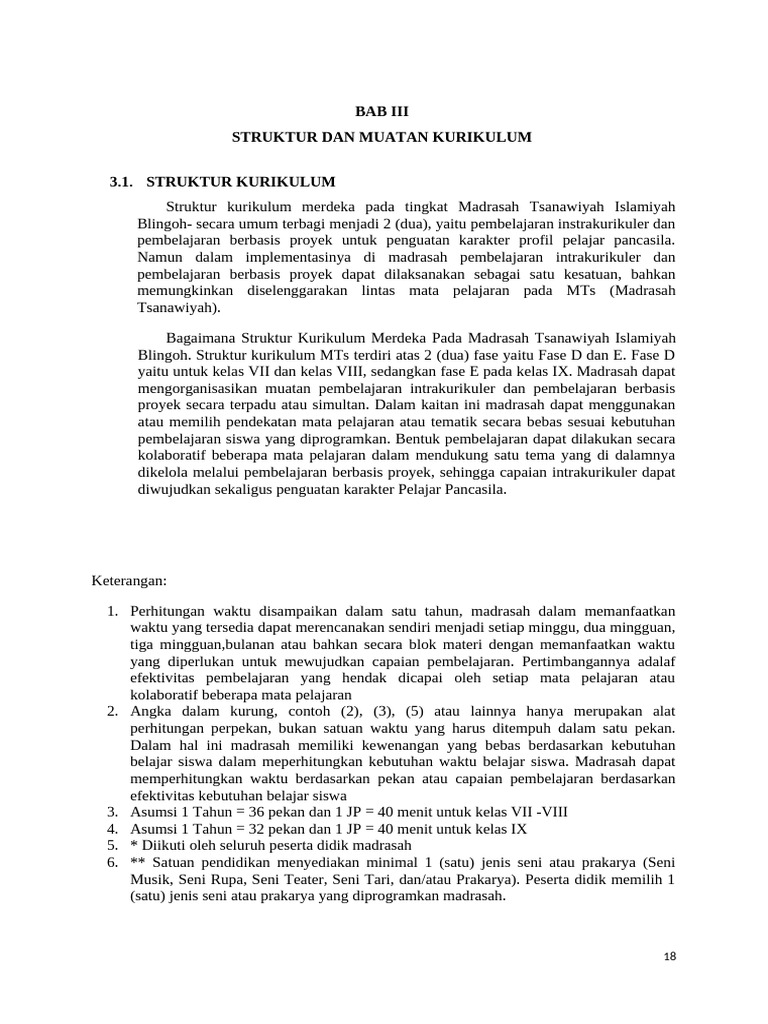 BAB III Struktur Dan Muatan Kurikulum | PDF