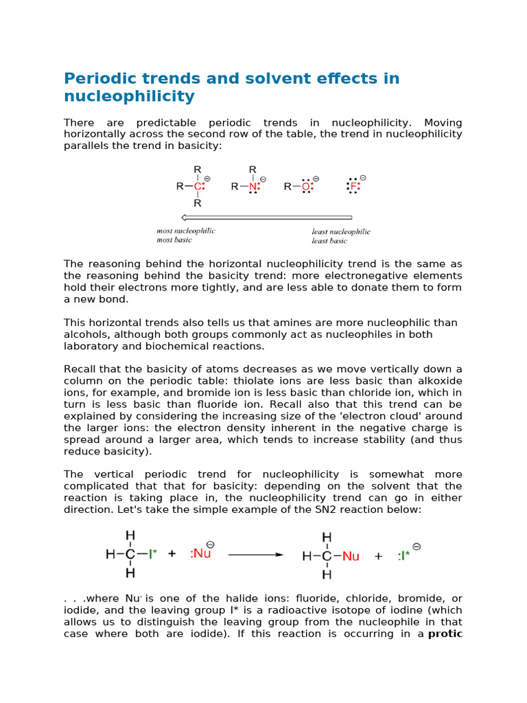 Periodic Trends and Solvent Effects in Nucleophilicity | PDF