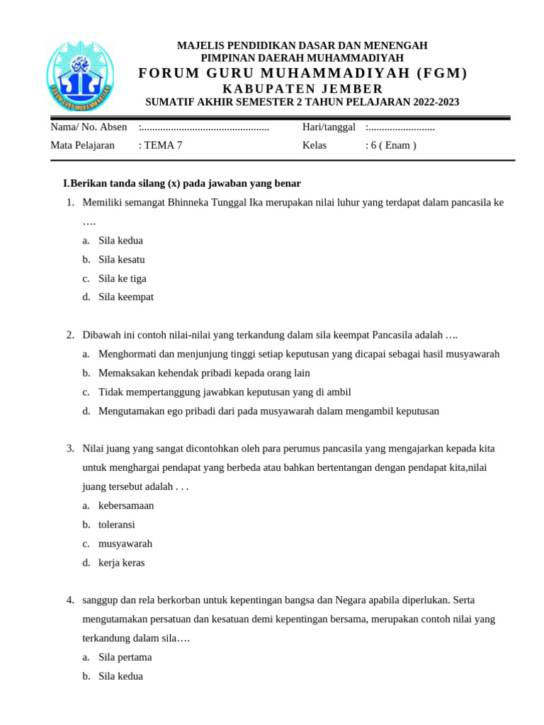 Soal Pas Tema 7 Kris | PDF