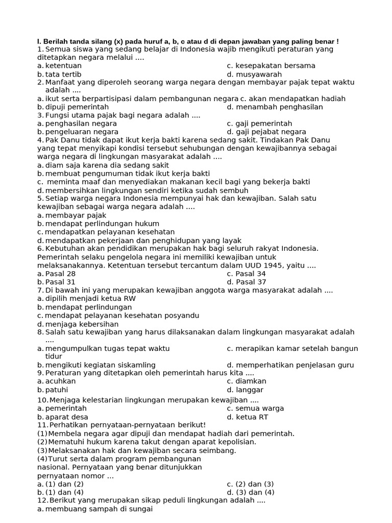Soal Tematik Kelas 6 Tema 6 Mapel PPKn | PDF