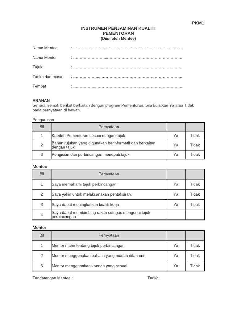 Instrumen Penjaminan Kualiti-Pementoran PKM 1 PKM 2 | PDF