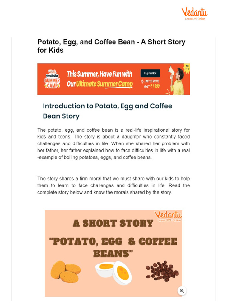 Potato, Egg, and Coffee Bean - A Short Story For Kids | PDF