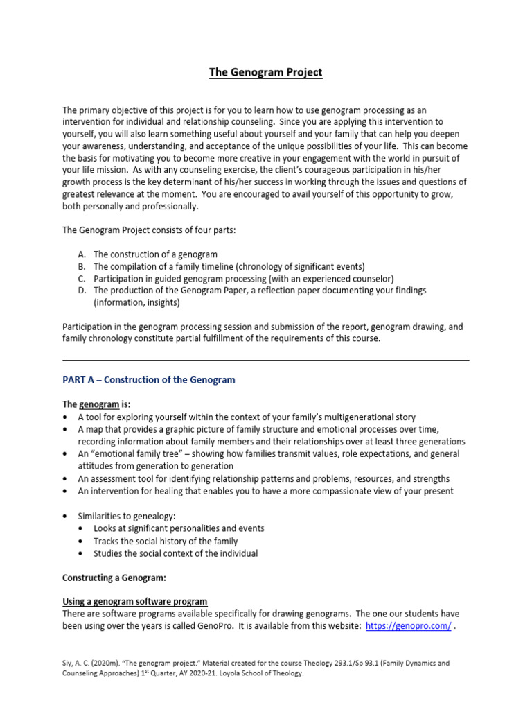 3.1 Instructions-The Genogram Project (A) | PDF