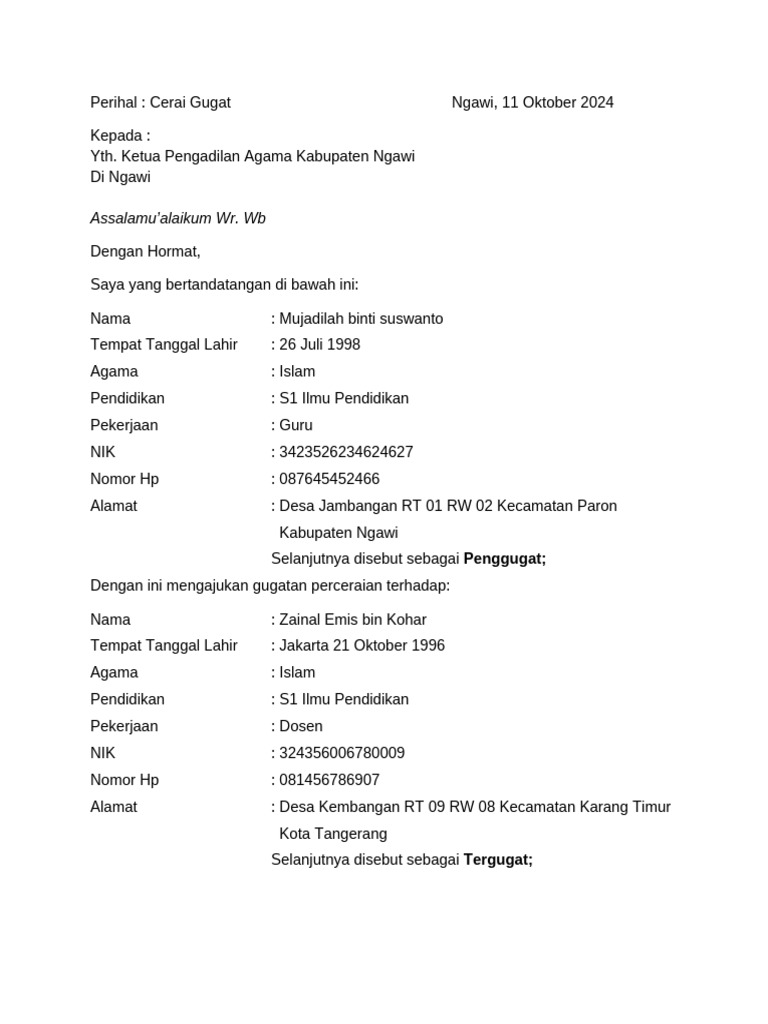 Gugatan Cerai Irham | PDF