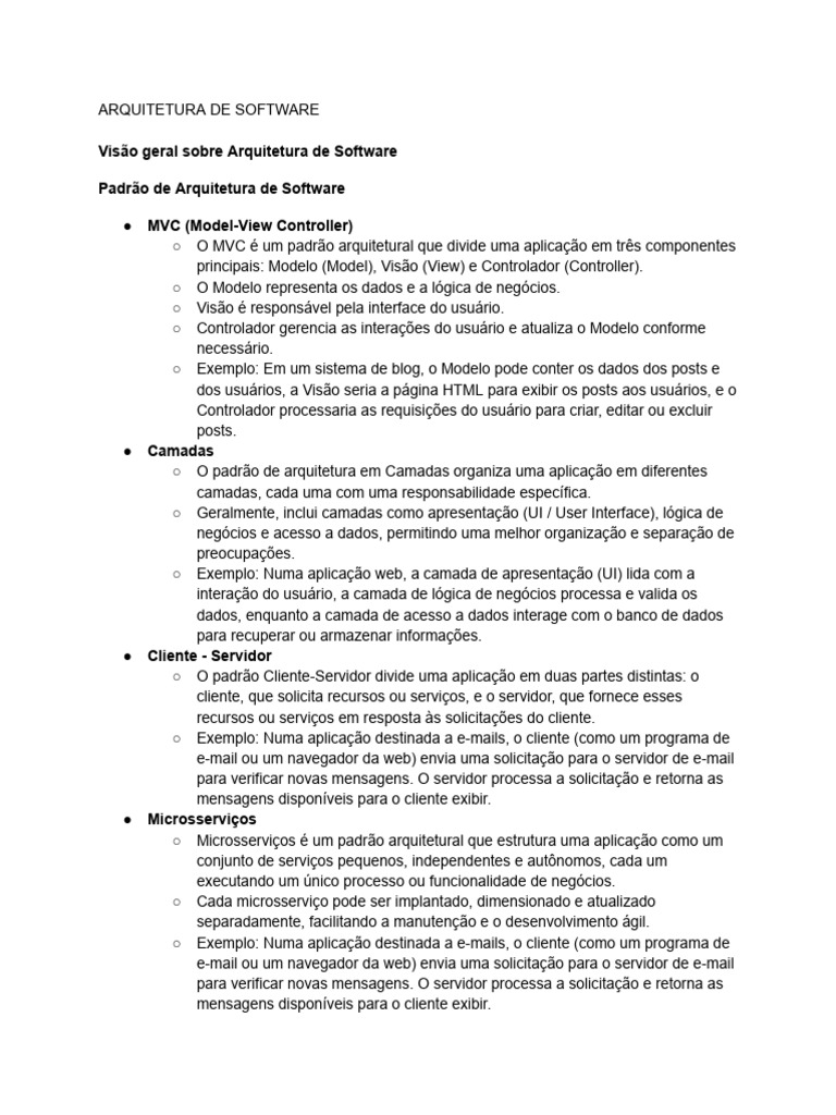 Arquitetura de Software | PDF | Model-View – Controller (MVC) | Modelo ... Arquitetura de Software | PDF | Model-View – Controller (MVC) | Modelo ...