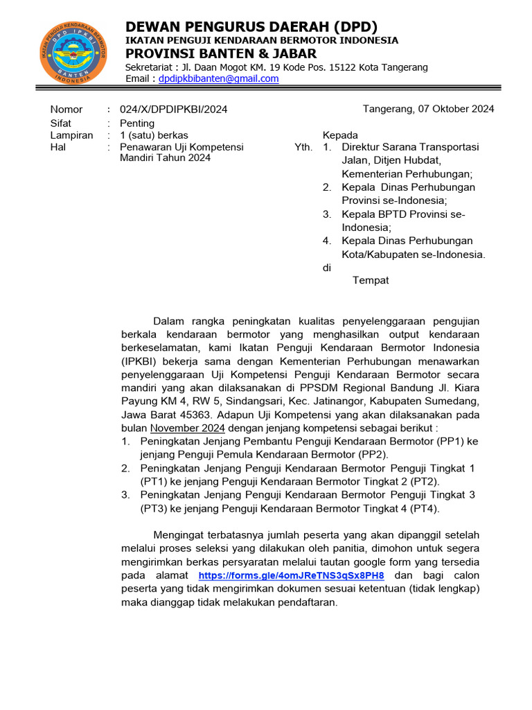 Surat Penawaran Ujikom Mandiri 2024 | PDF