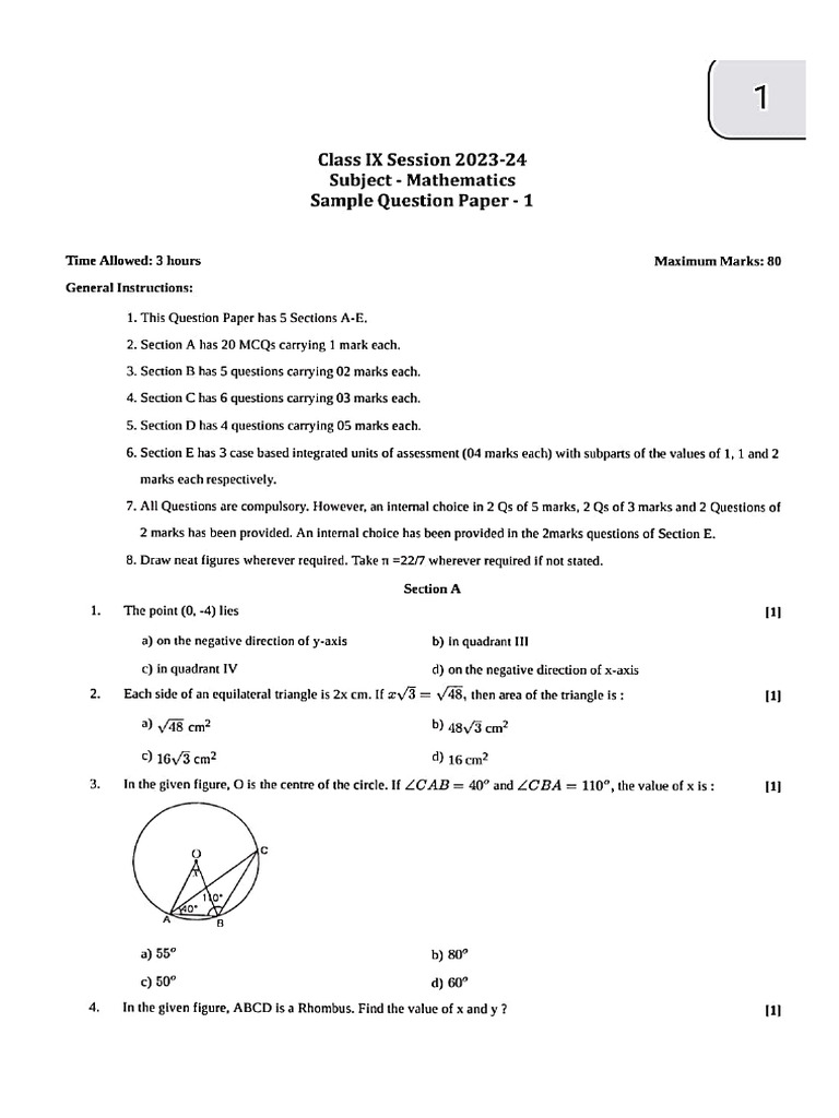 CL 9 Sample Paper 1 | PDF