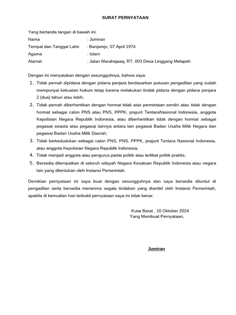 Pernyataan_dan_lamaran_YULI[1] | PDF