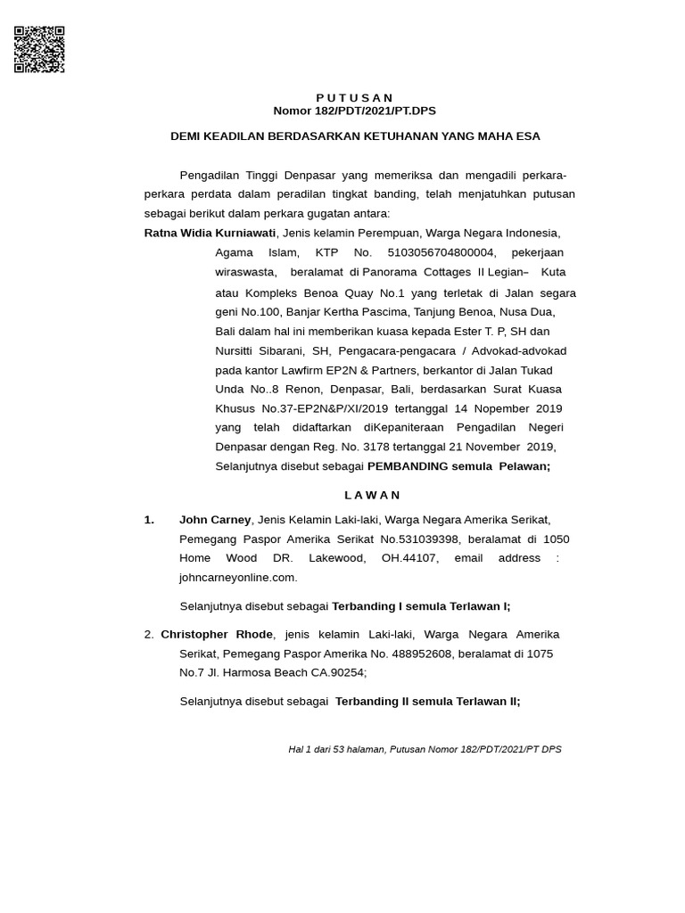 Putusan 182 PDT 2021 PT Dps 20241014163752 | PDF