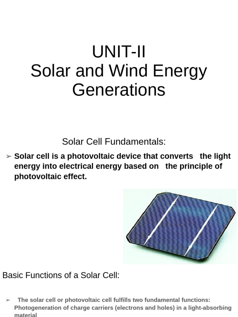 PS-1 - UNIT-II Solar & Wind Energy Generations | PDF